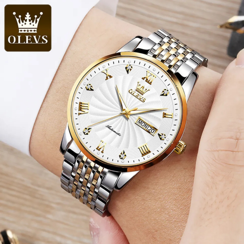 olevs 6630 white mechanical watch for men | PURPLE-BD