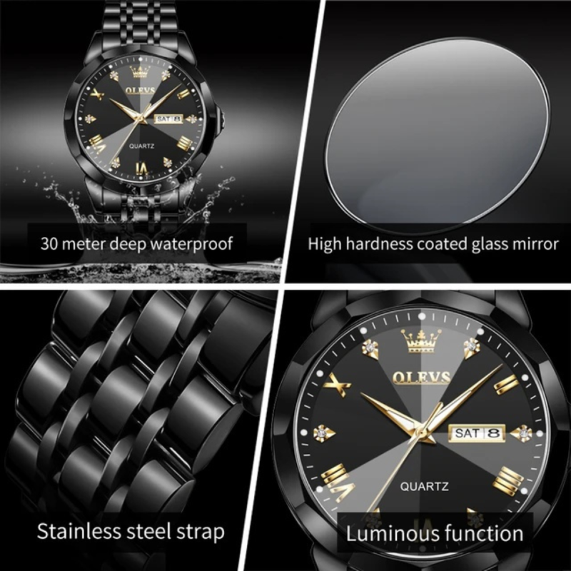olevs black diamond watch for men | PURPLE-BD